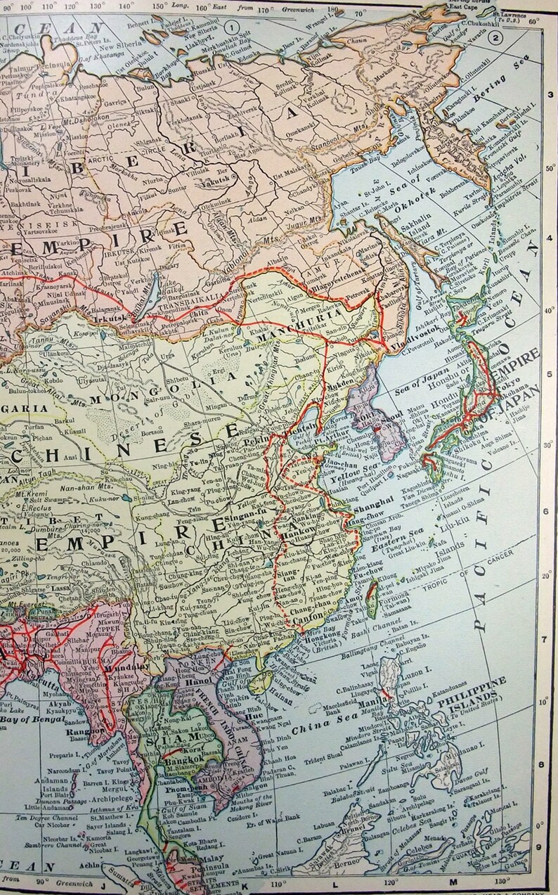 Asia Original 1902 Map of Asia by Dodd Mead & the Matthews - Etsy