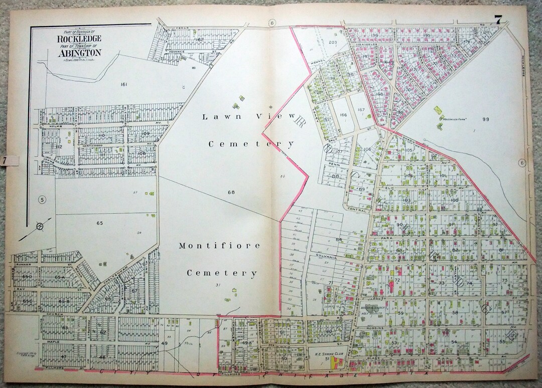 Large Original 1927 Map of Parts of the Borough of Rockledge and ...