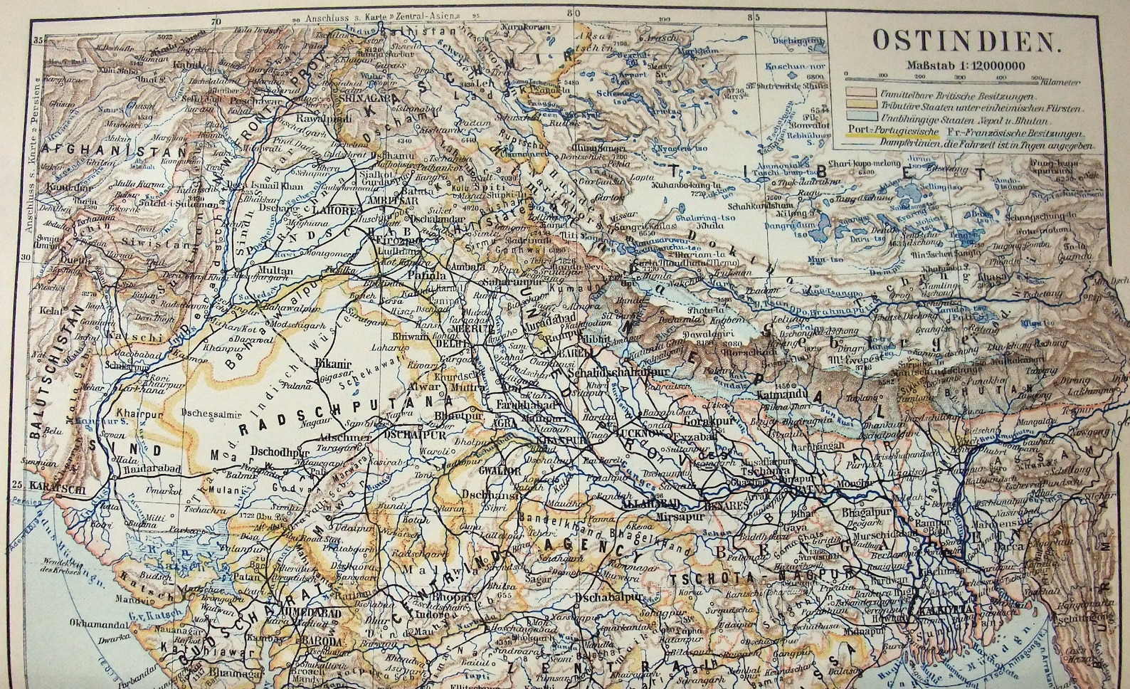 Original 1908 Map of India During the Colonial Era by Meyers. Antique ...