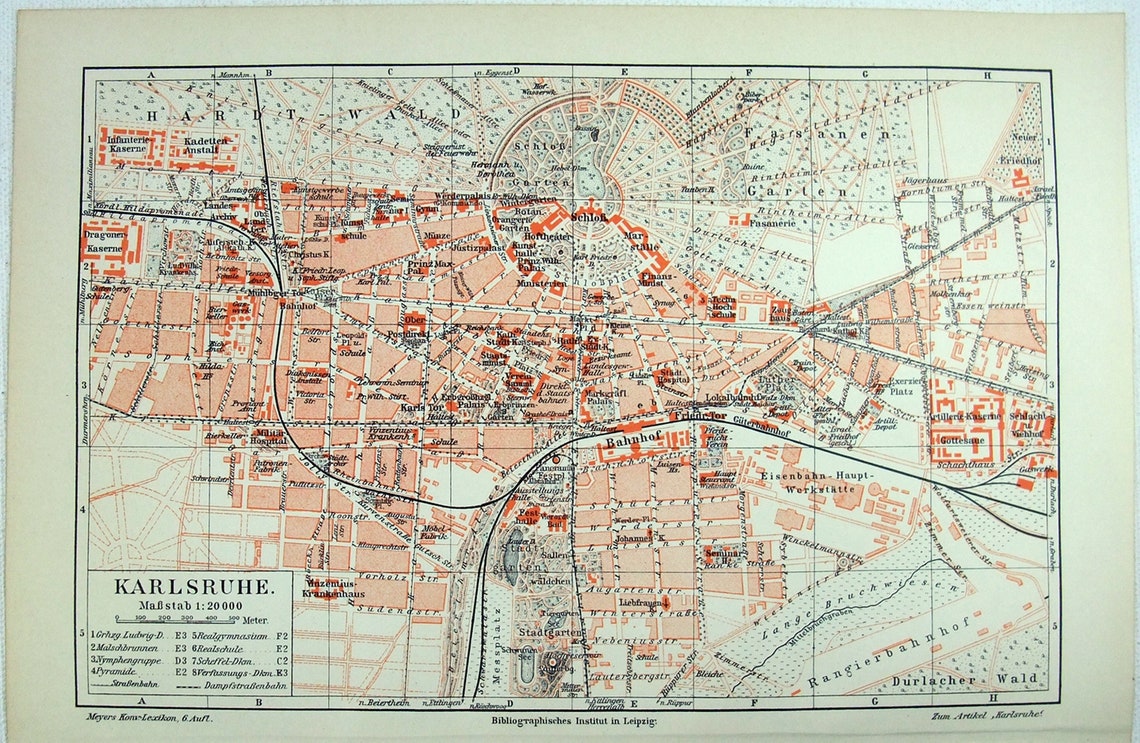 Original 1908 City Map of Karlsruhe, Baden-württemberg, Germany by ...