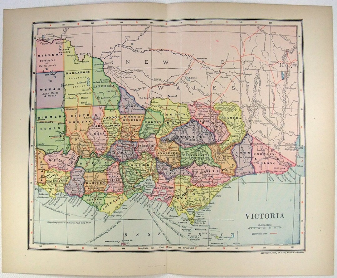 Vintage 1903 Map of Victoria, Australia by Dodd Mead & Company. Antique ...