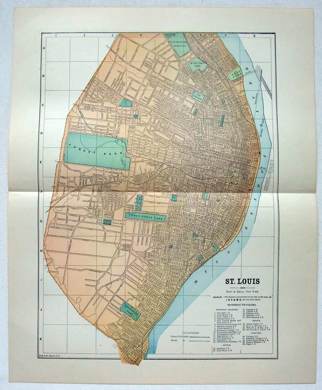 Original 1891 Street and Railroad Map of St. Louis, Missouri by Hunt ...