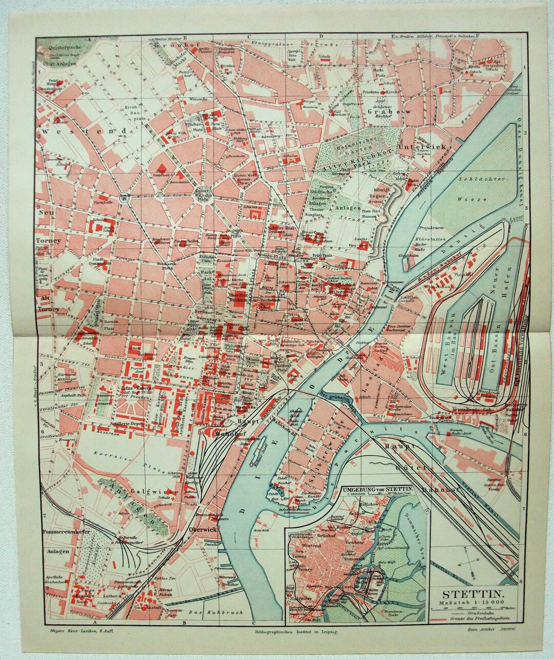 Stettin, Germany Original 1905 Inner City Map by Meyers. Szczecin ...