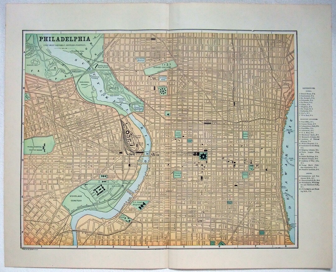 Central Philadelphia - Original 1895 Map by Fisk & Co. Antique - Etsy