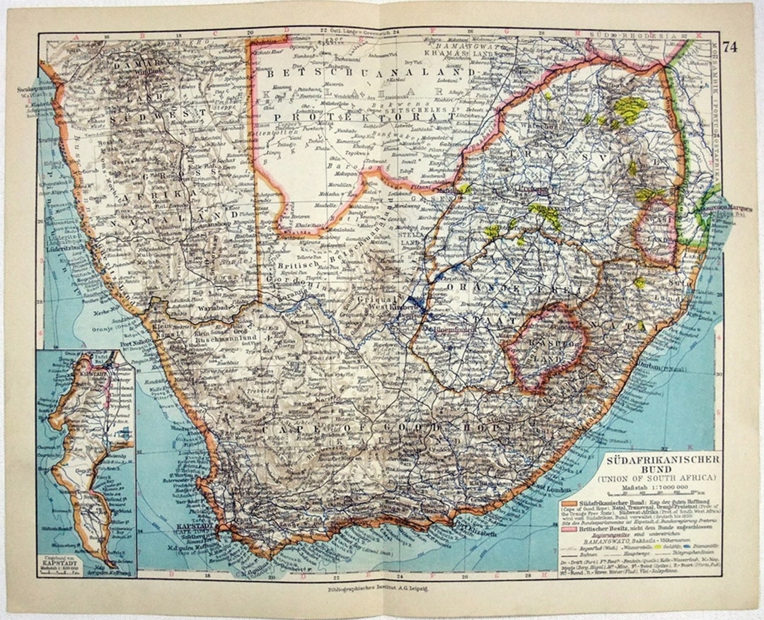 Union of South Africa - Original 1931 Map by Meyers, Vintage - Etsy