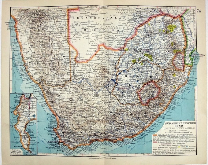 Union of South Africa - Original 1931 Map by Meyers, Vintage - Etsy