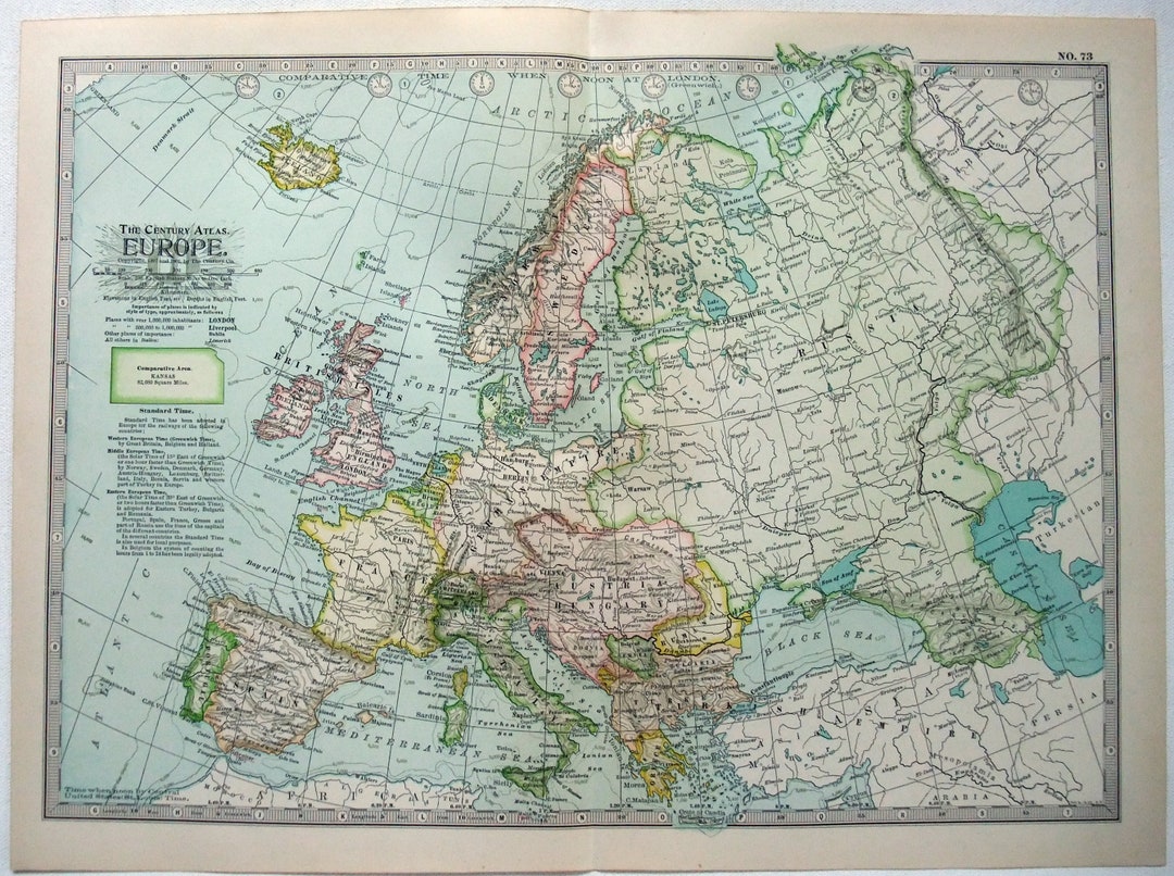Original 1902 Map of Europe by the Century Company. Antique - Etsy