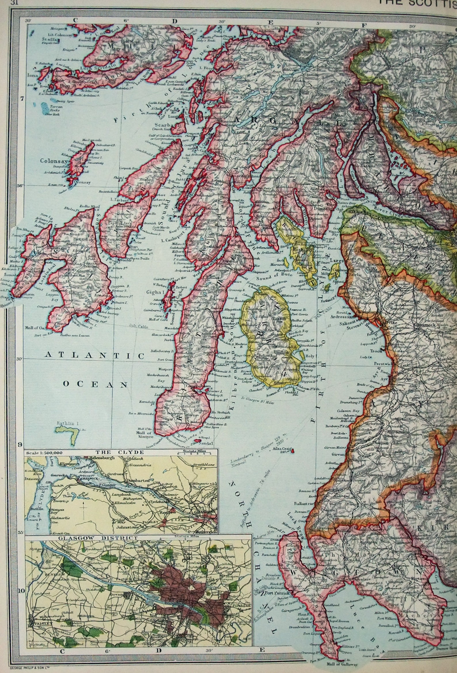 Scottish Lowlands Original Map by George Philip & Sons | Etsy