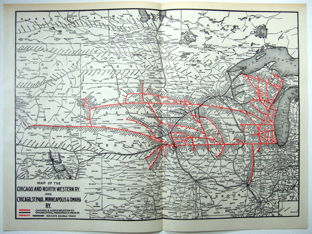 Original 1933 Map of the Chicago and North Western and the Chicago, St ...
