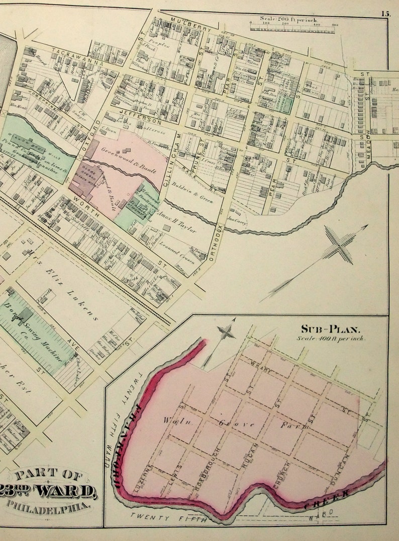 Large Original 1876 Map of SE Part of the Frankford Section of - Etsy