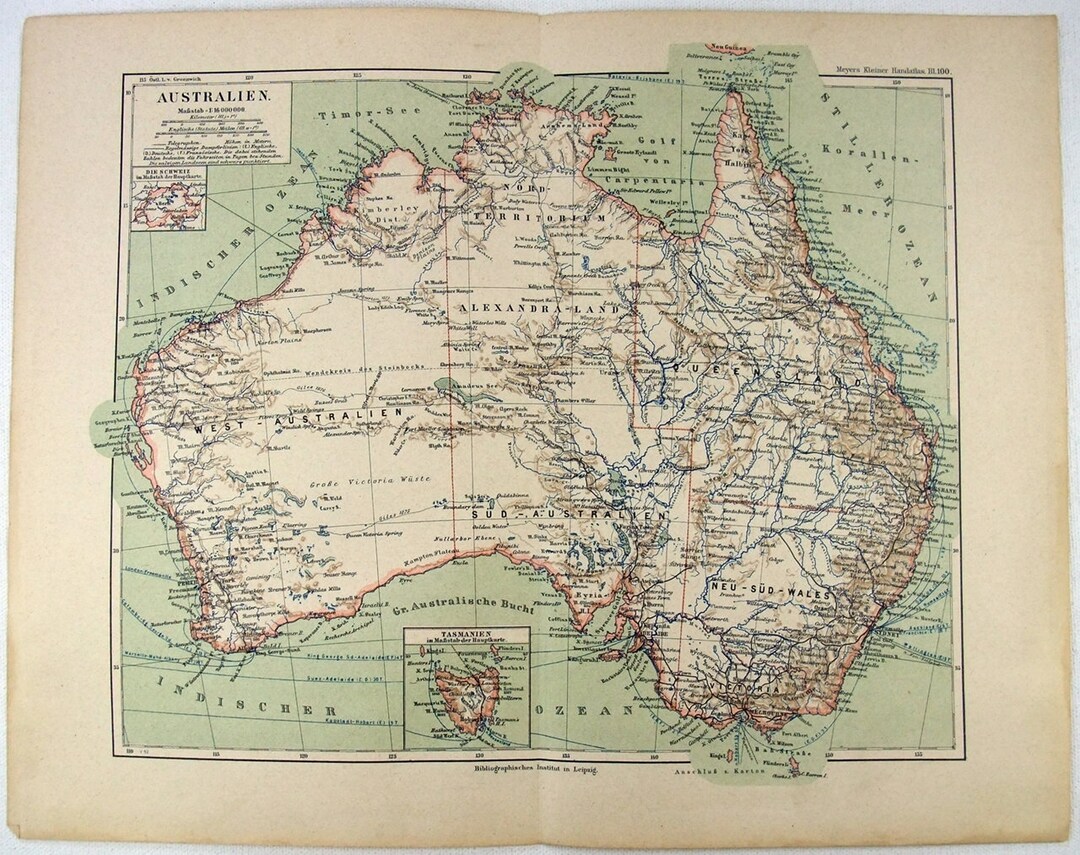 Australia - Original 1892 German Language Map by Meyers - Antique - Etsy
