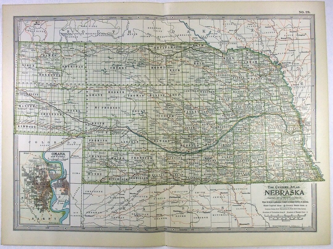 Original 1902 Map of Nebraska by the Century Company. Antique - Etsy