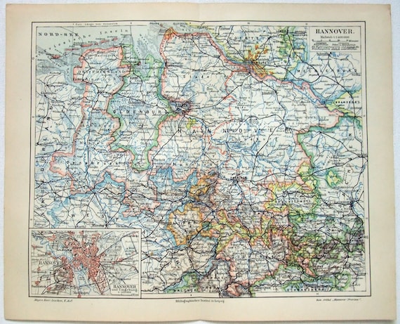 Original 1906 Map of Hanover Province Germany by Meyers. | Etsy