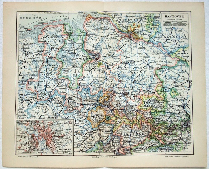 Original 1906 Map of Hanover Province Germany by Meyers. - Etsy