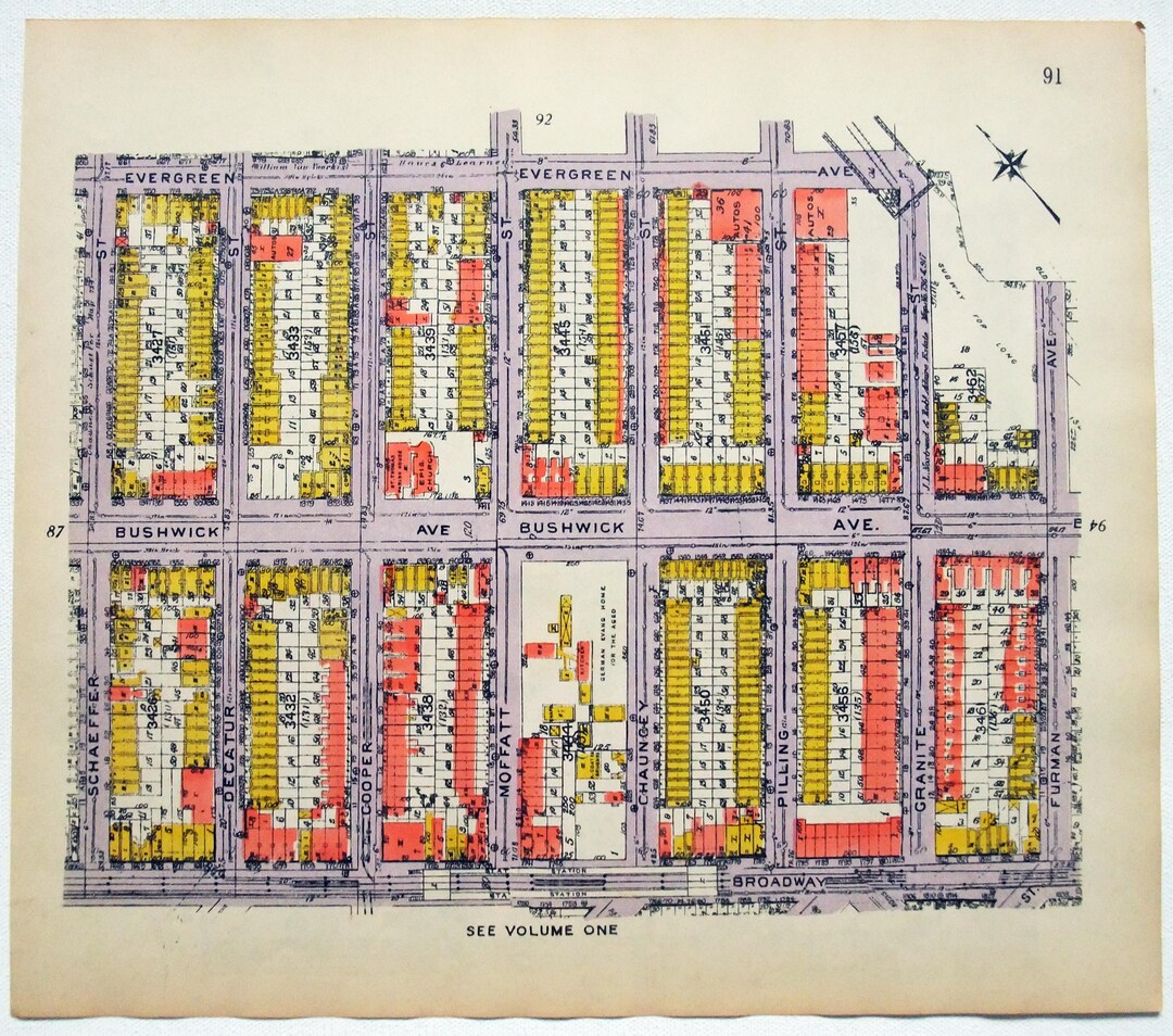 Antique 1921 Brooklyn Map, Bushwick, Belcher Hyde - Etsy