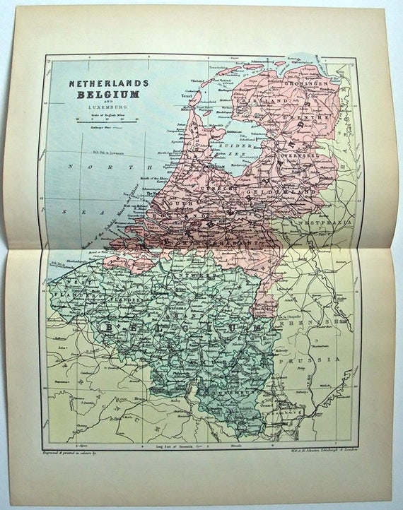 Original 1895 Map of Netherlands and Belgium by W & A. K. | Etsy