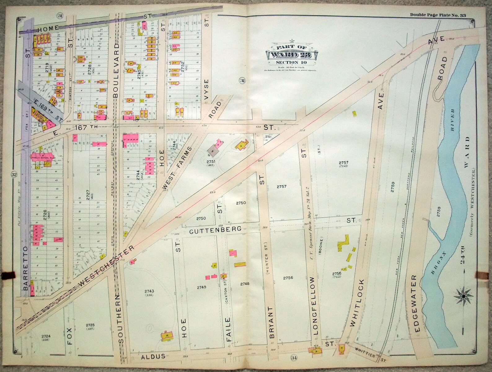 Huge Antique Map of Bronx NY Aldus St to Home St From Barretto to the ...