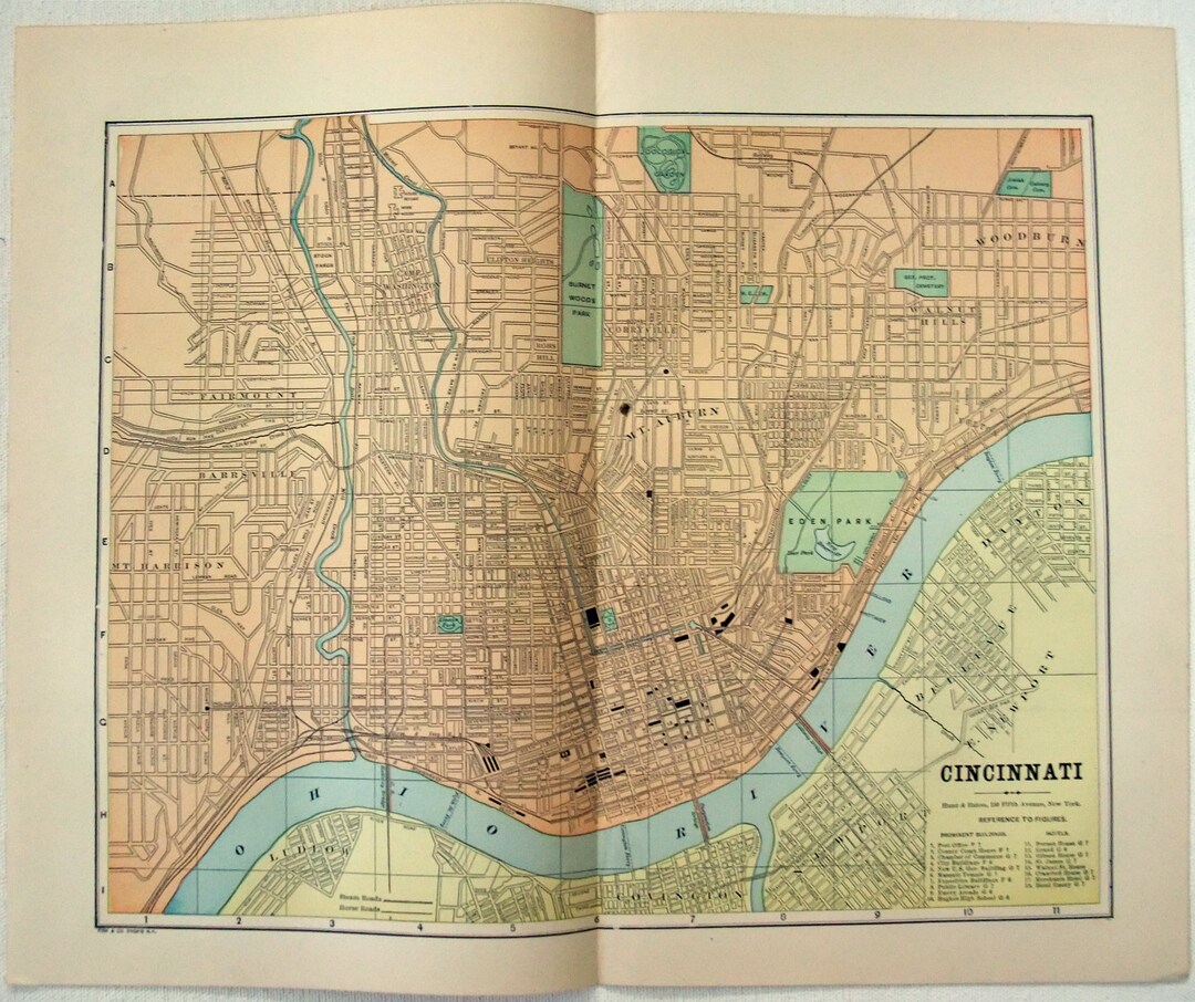 Cincinnati, Ohio - Original 1891 Street & Railroad Map by Hunt + Eaton ...