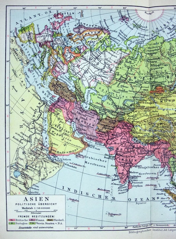 Home & Living 1931 Vintage Asia Map Home Décor Globes & Maps etna.com.pe