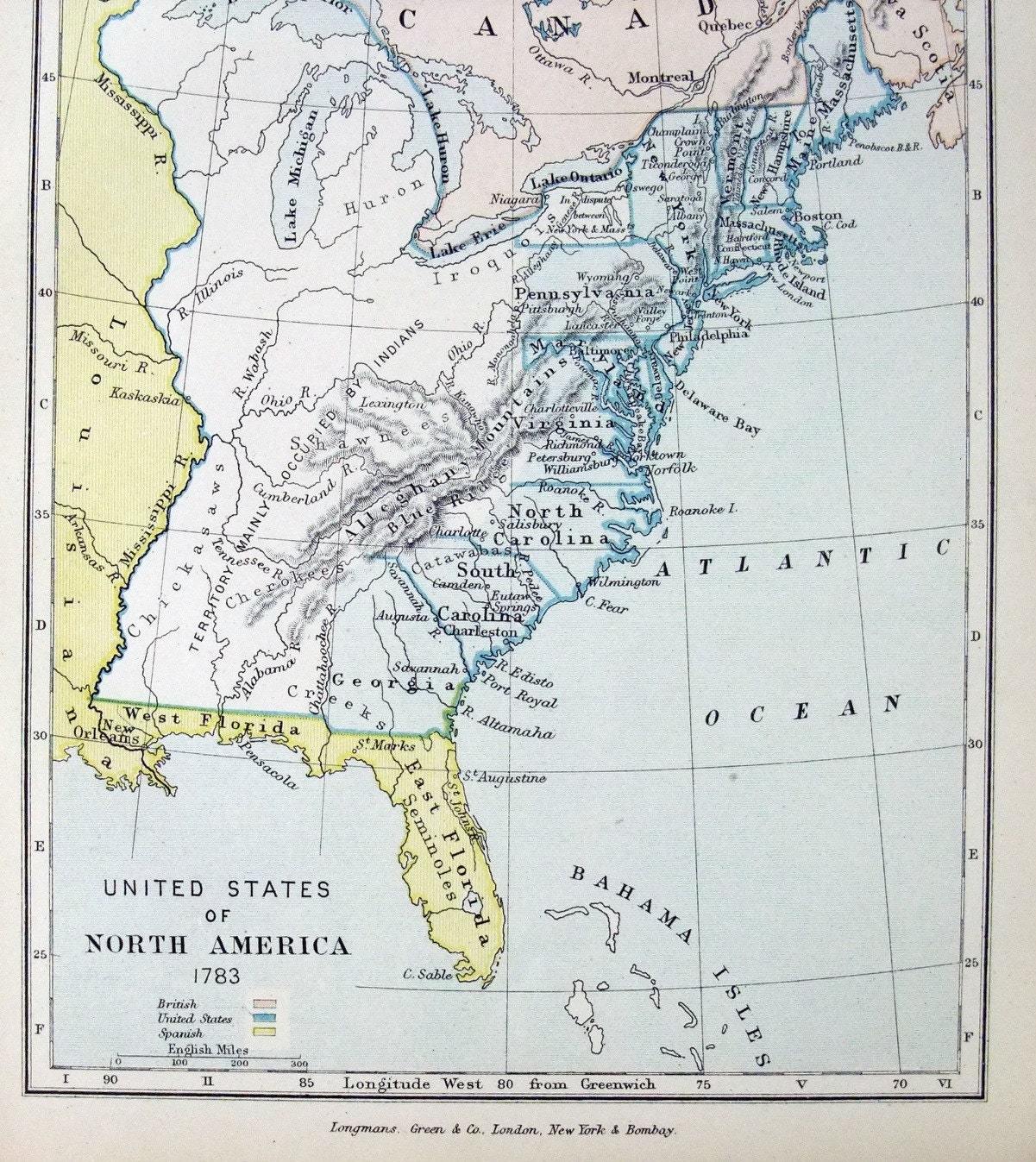 Vintage Map of the United States of North America in 1783 - Etsy