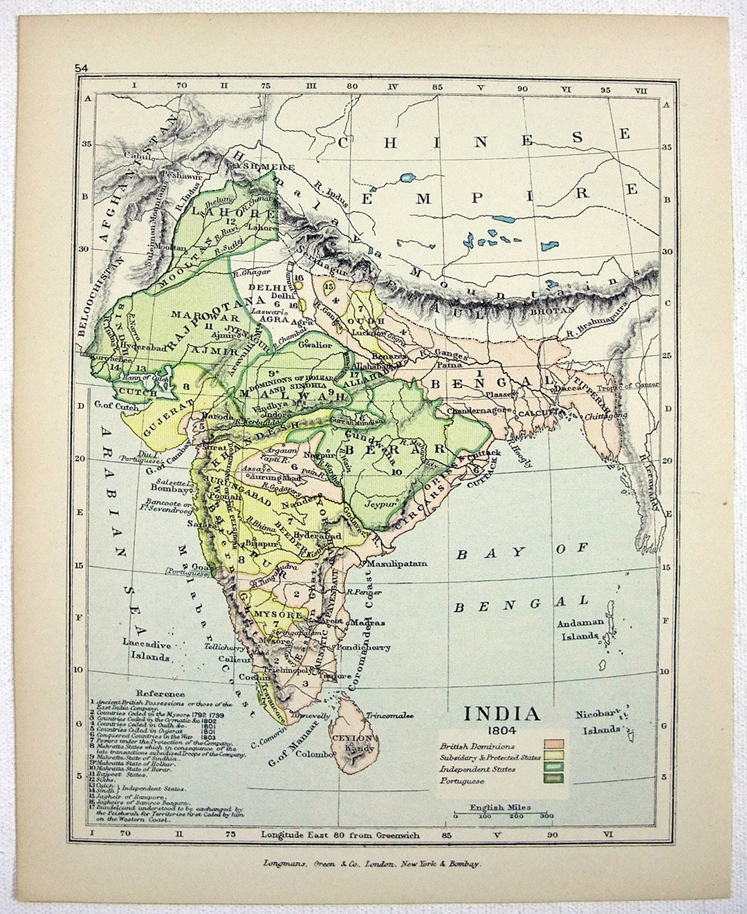 Vintage Map of India in 1804 - Published by Longmans Green in 1905 ...