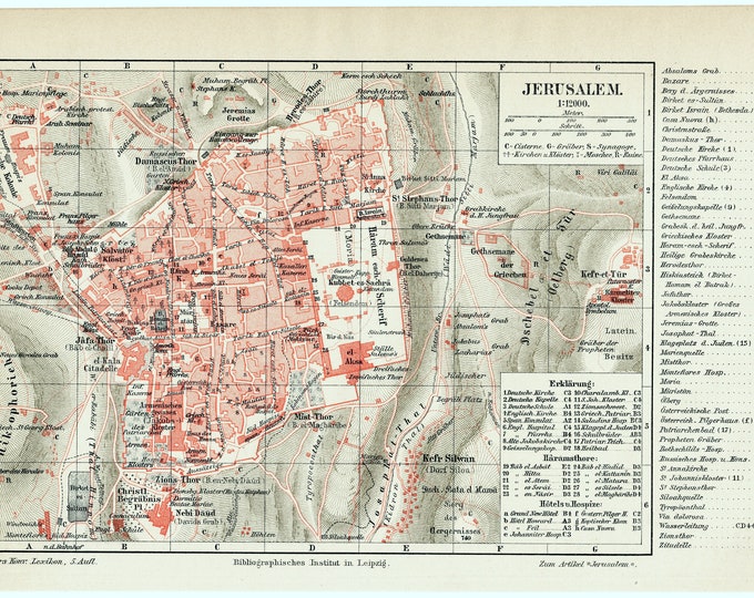 Original 1894 Map of Jerusalem by Meyers. Antique - Etsy