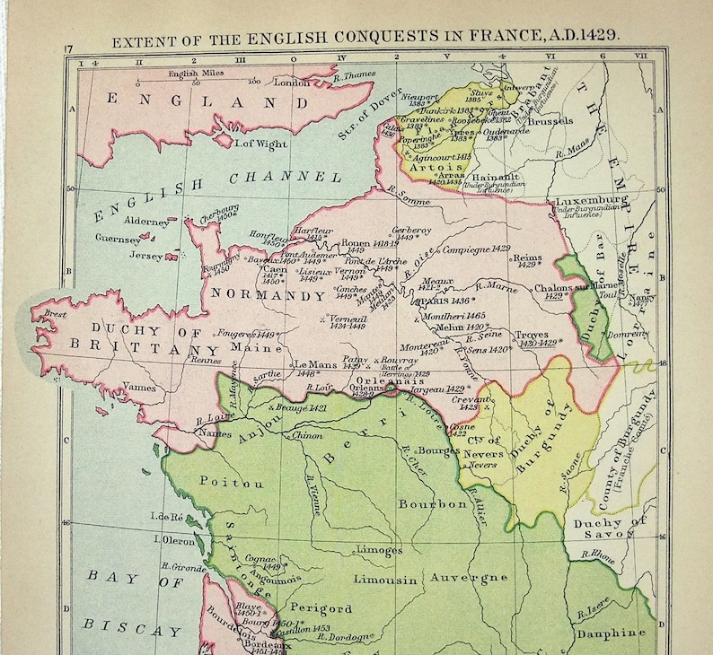 Vintage Map of English Conquests in France, 1905 - Etsy