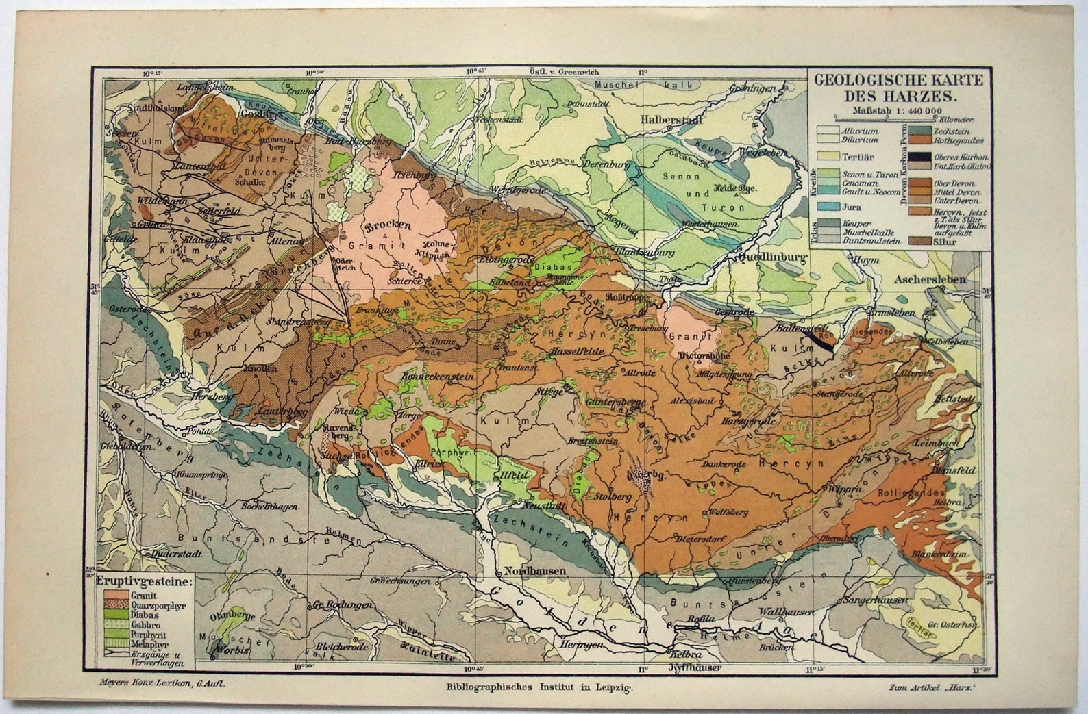 Original 1905 Geological Map of The Harz Mountains by Meyers. | Etsy