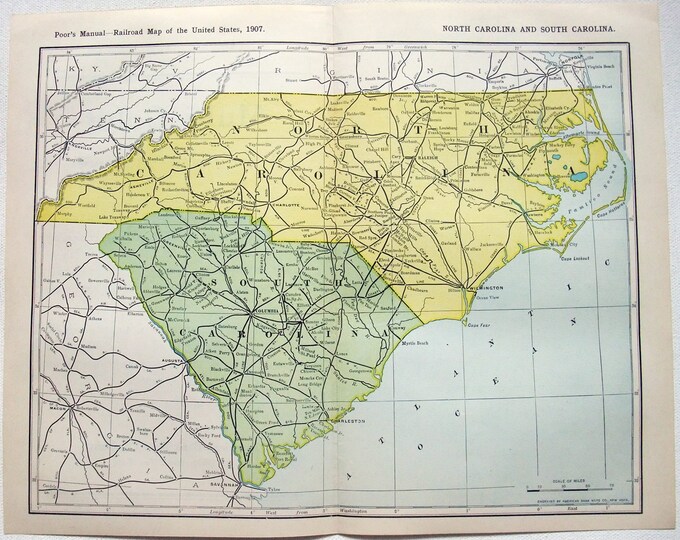 Original 1907 Railroad Map of North & South Carolina Antique - Etsy