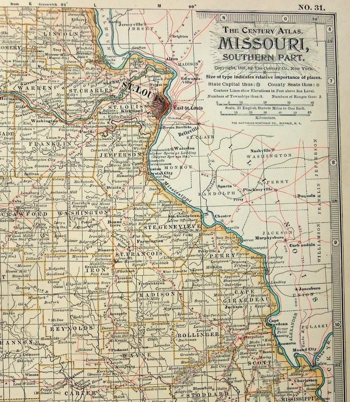 Original 1897 Map of the Southern Part of Missouri by the | Etsy