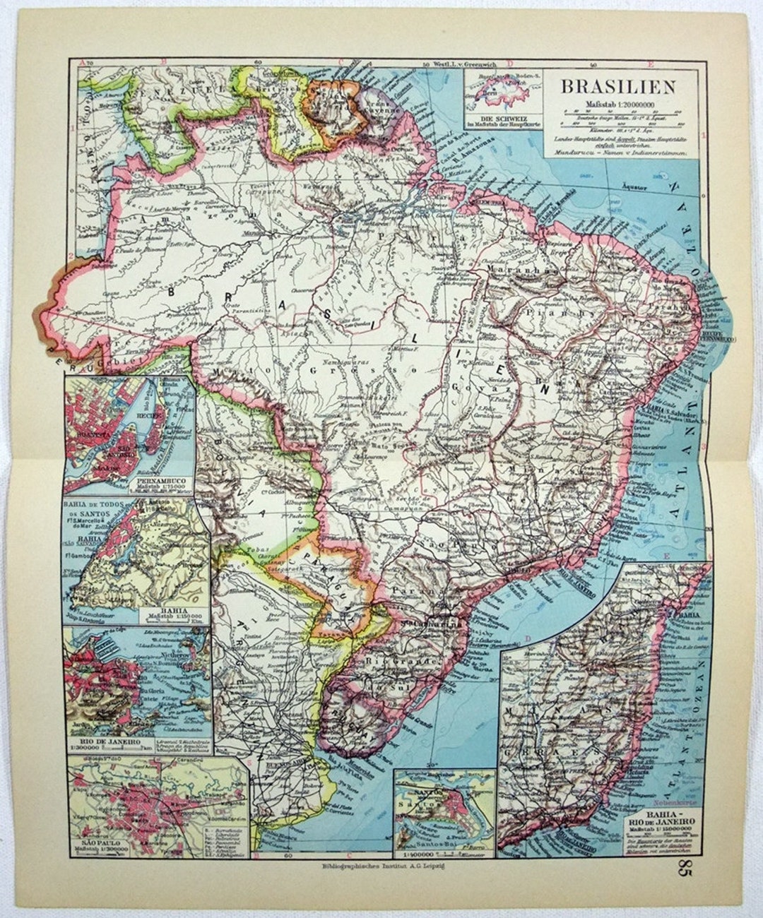 Original 1931 German Map of Brazil by Meyers. Vintage - Etsy