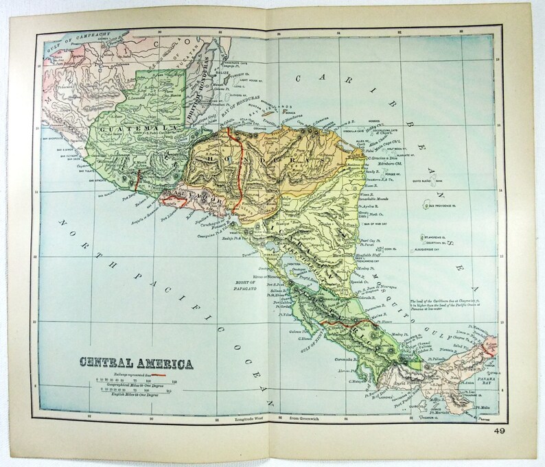 Original 1895 Map of Central America. Antique | Etsy