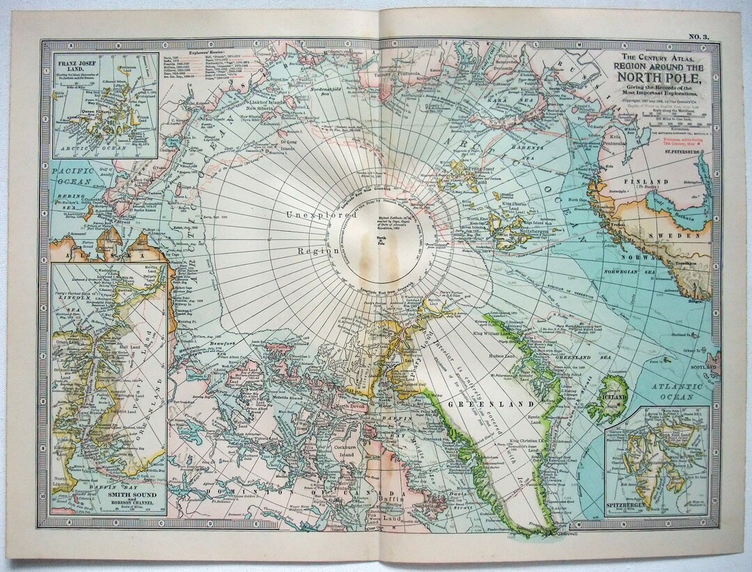 Original 1902 Map of the North Pole Region by the Century Company - Etsy
