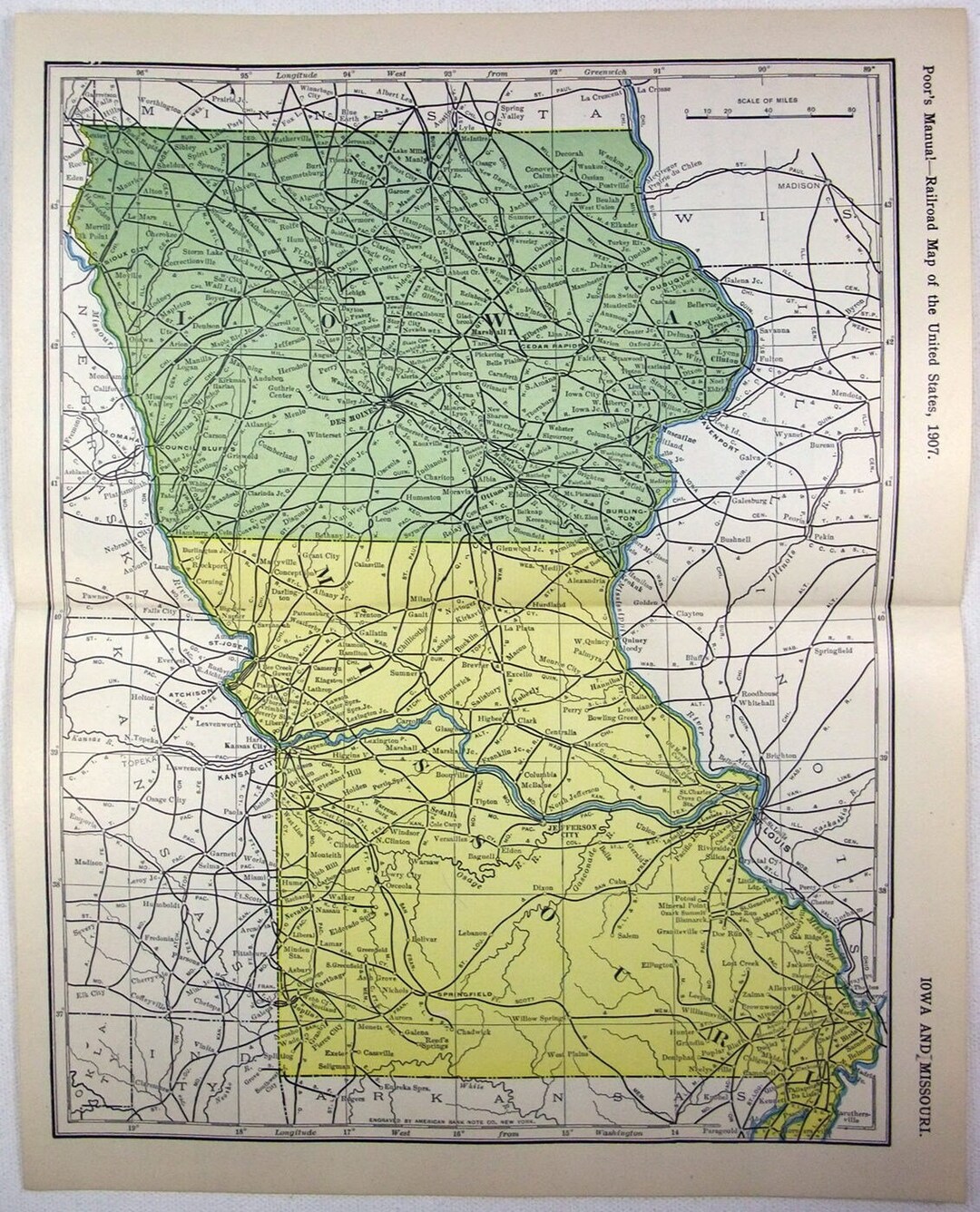 Original 1907 Railroad Map of Iowa & Missouri. Antique Original - Etsy