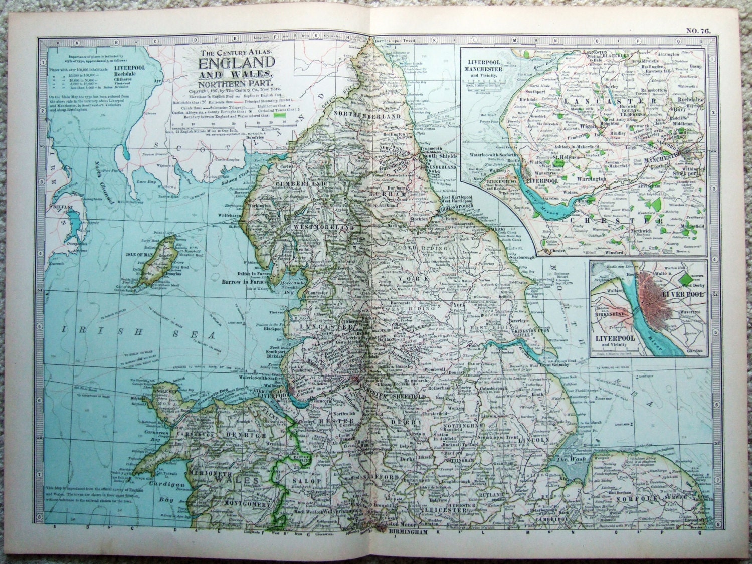 Original 1897 Map of the Northern Part of England & Wales by | Etsy