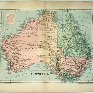 Australia Original 1895 Map by W & AK Johnston. Antique Original Map - Etsy
