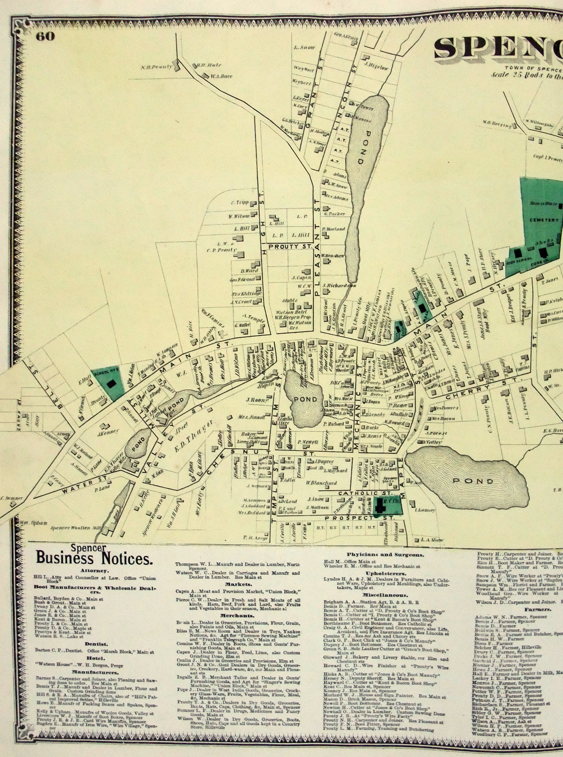 Spencer & Oxford Massachusetts. Large 1870 Street Map by FW - Etsy UK