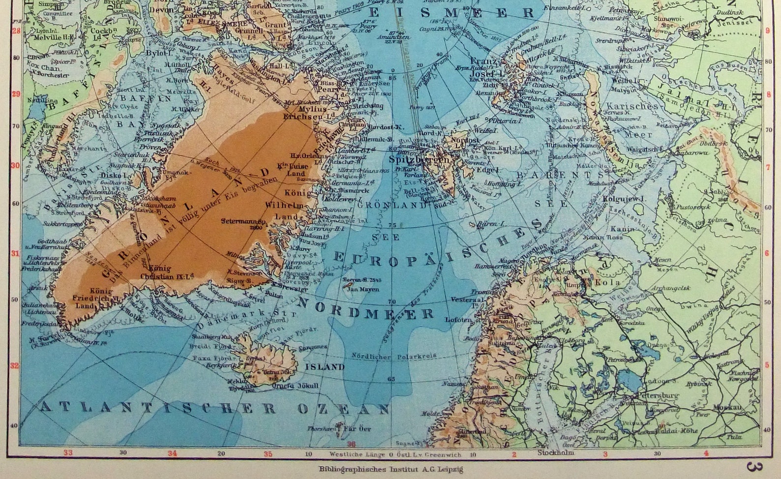Arctic Region Original 1931 German Map by Meyers. North - Etsy