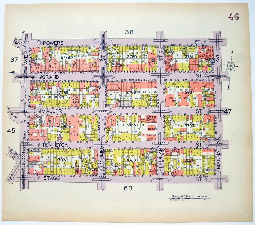 1929 Brooklyn Map – Williamsburg, Belcher Hyde Original - Etsy