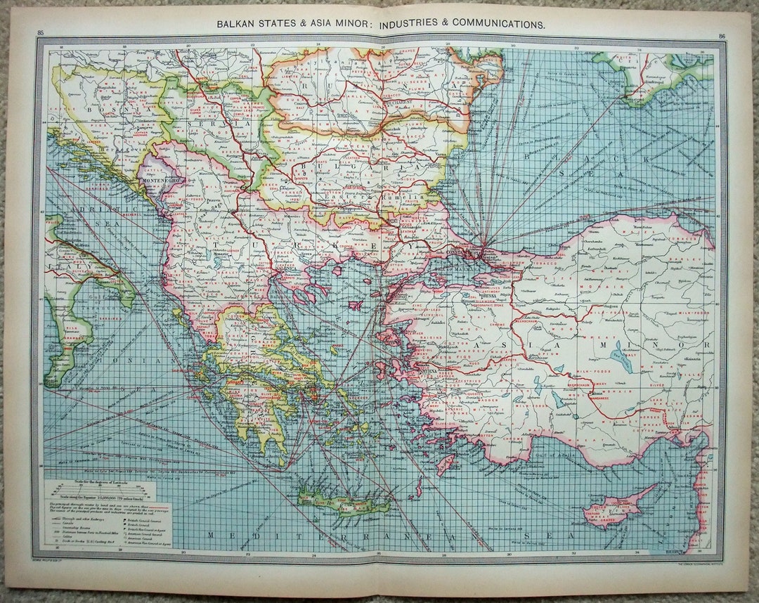 Balkans and Asia Minor - Industries and Communications Original C1907 ...