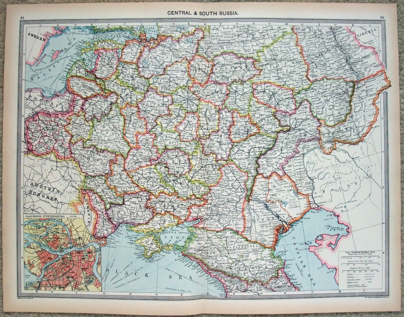 Central and Southern Russia - Original Map C1907 by George Philip ...