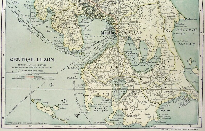 Central Luzon, Philippines - Original 1903 Map by Dodd Mead & Company ...