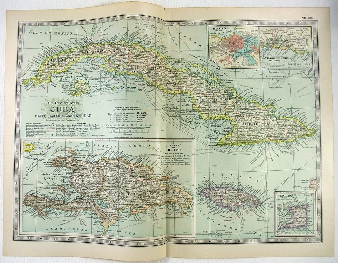 Cuba, Haiti, Jamaica & Trinidad - Original 1902 Map by the Century ...
