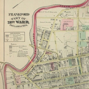 Large Original 1876 Map of Southern Parts of the Frankford Section of ...