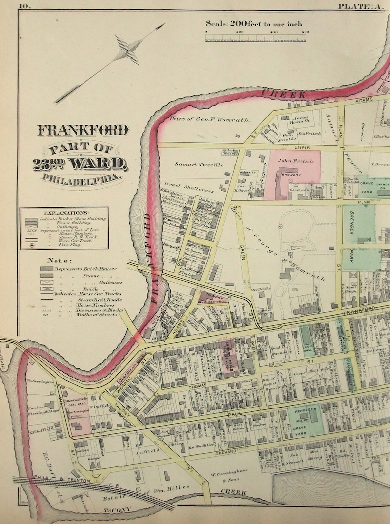 Large Original 1876 Map of Southern Parts of the Frankford - Etsy