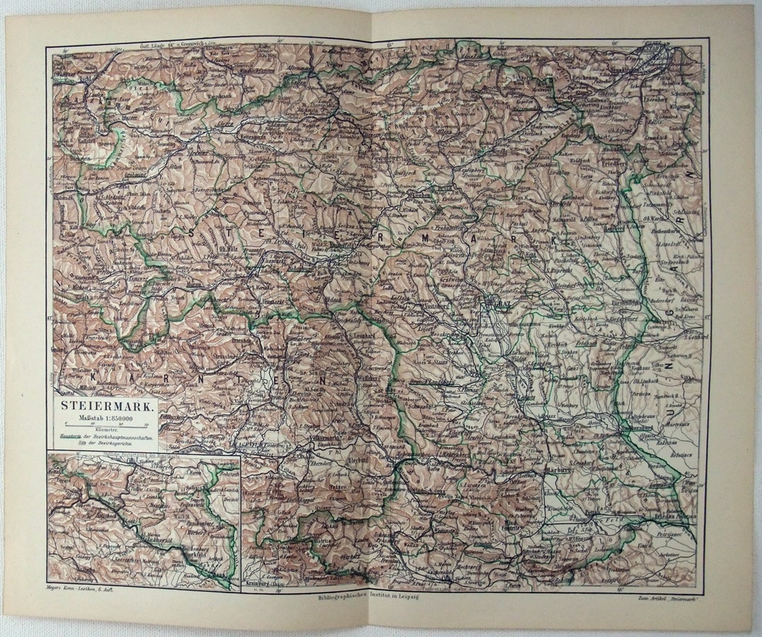 Styria, Austria - Original 1909 Map by Meyers. Antique. Steiermark - Etsy