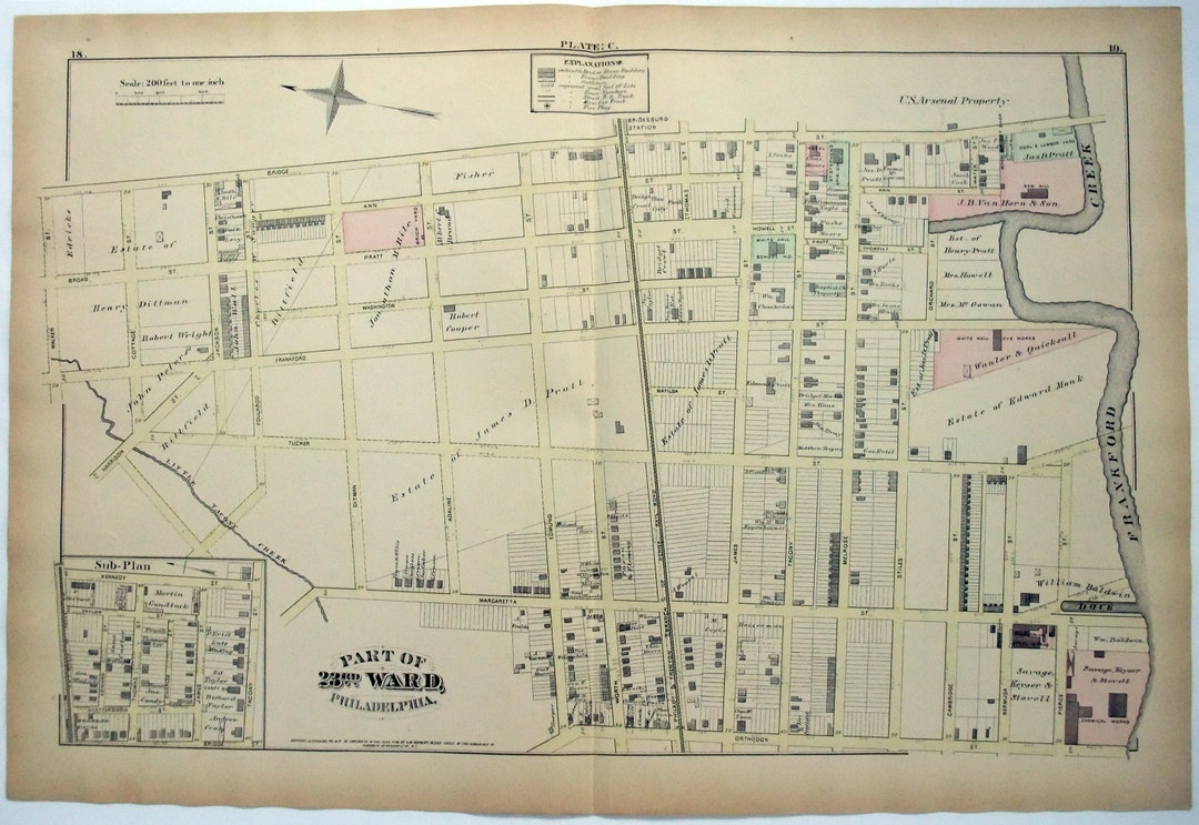 Antique 1876 Philadelphia Map, Frankford Section - Etsy