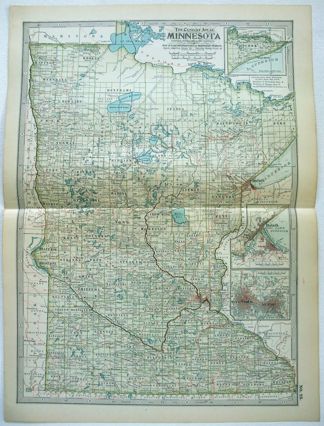 Original 1902 Map of Minnesota by the Century Company. Antique - Etsy