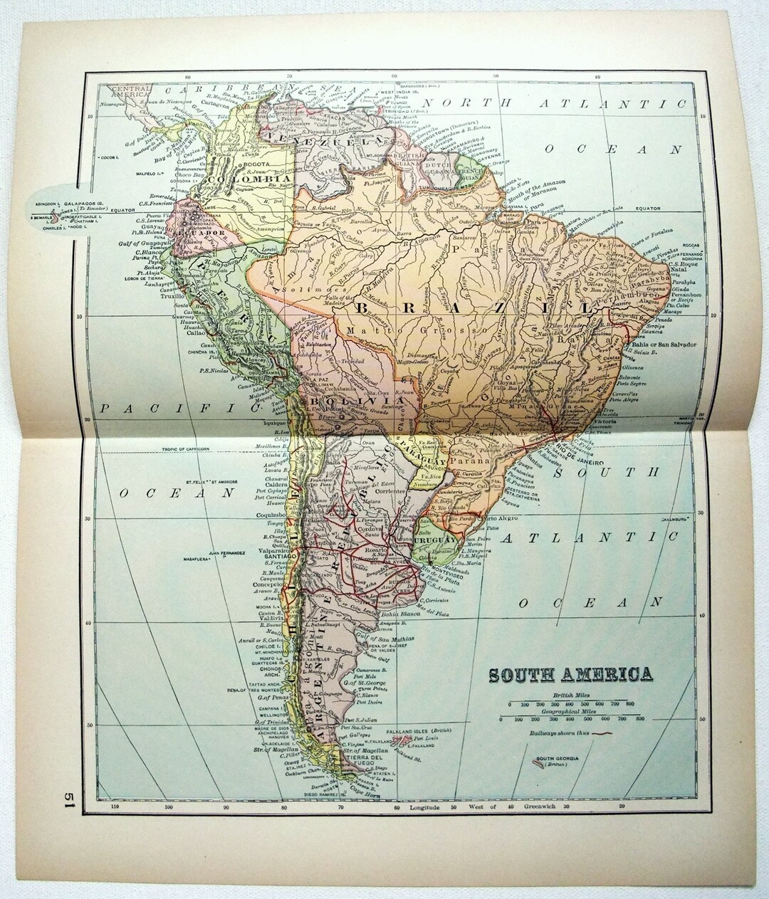 1895 Antique South America Map, Dodd Mead Color Lithograph - Etsy UK