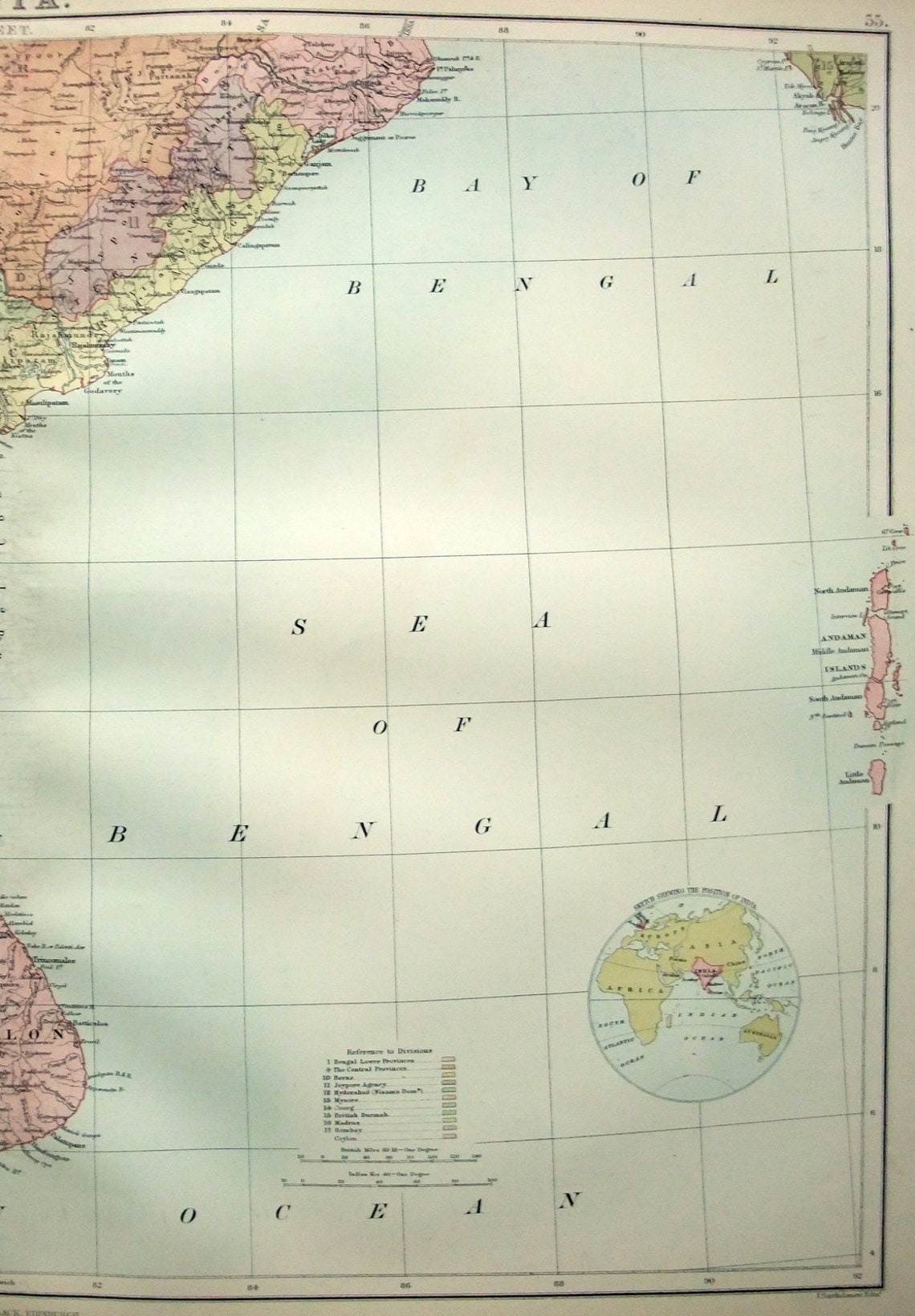Southern India Large Original 1876 Map by A & C Black. | Etsy